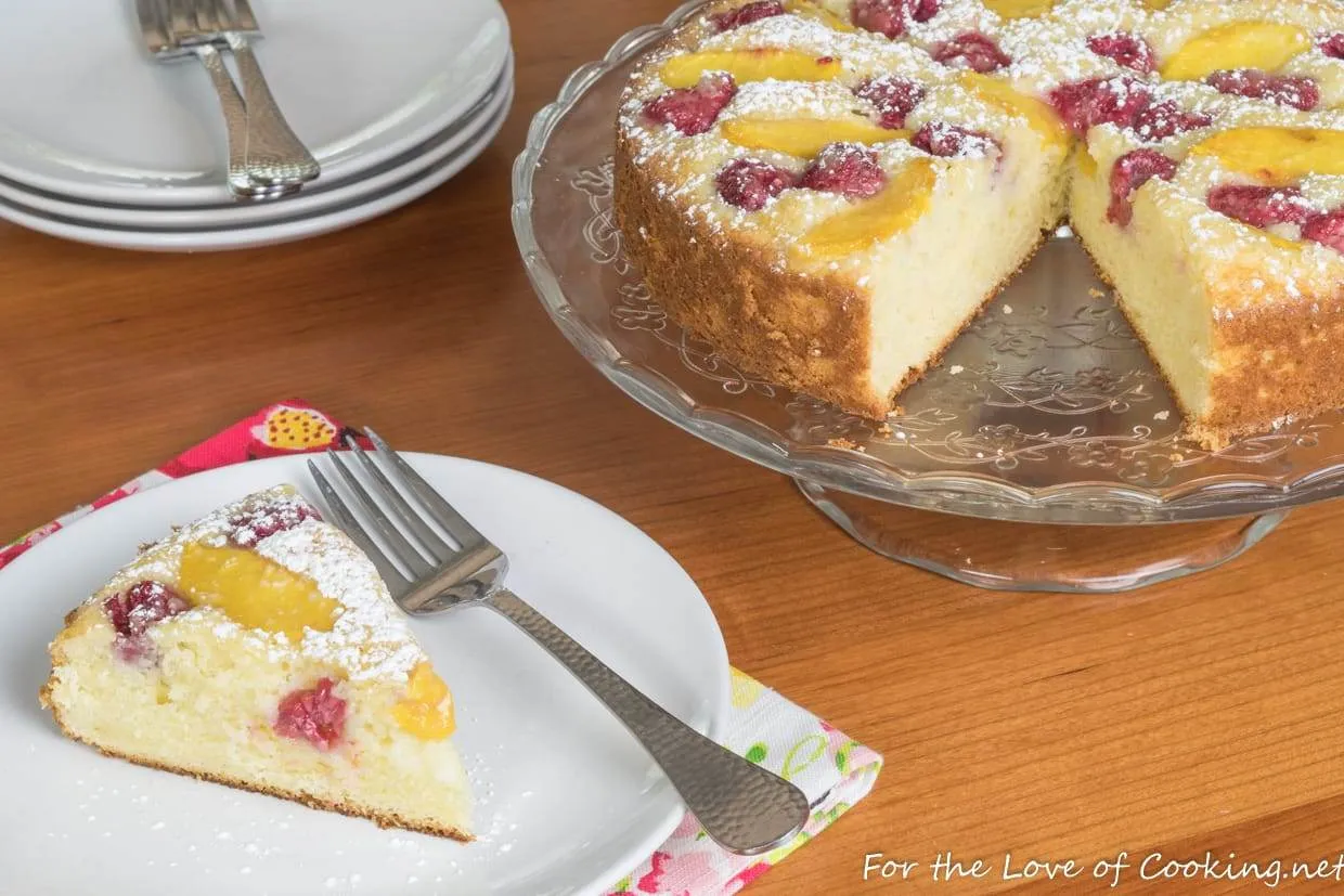 Raspberry-Peach Cake | For the Love of Cooking